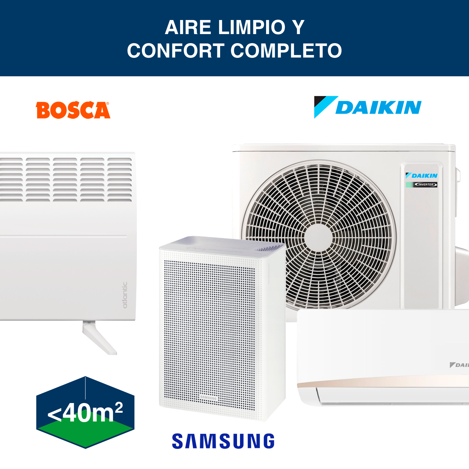 AIRE ACONDICIONADO 12000BTU + CALEFACTOR 2X1000W + PURIFICADOR 40M2 ...